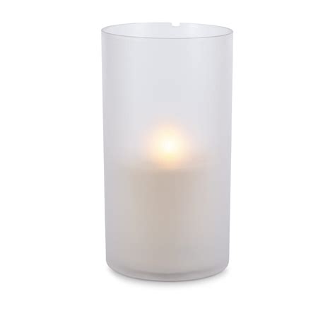 Led 5d X 9h Outdoor Candle In Frosted Glass Next Gen Led Flame Patented Technology W