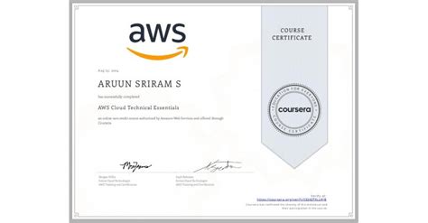 aruun sriram on linkedin completion certificate for aws cloud technical essentials