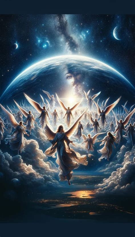 Heavenly Ascension Of Angels Over Earth Stock Illustration