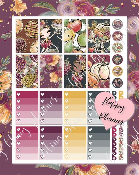 Happy Planner Fall Planner Sticker Thanksgiving Printable Etsy