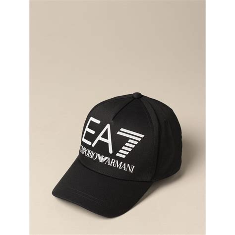 Emporio Armani Ea7 Cotton Hex Logo Black Baseball Cap Accessories