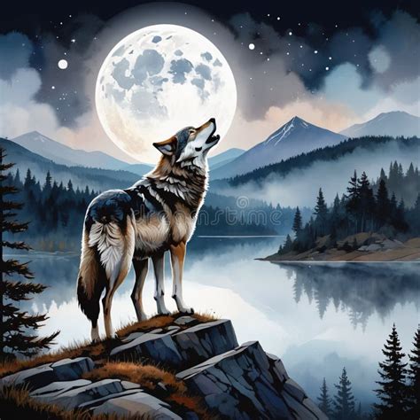 Circle Of Life The Wolf And The Full Moon Stock Illustration Illustration Of Darkness Silent