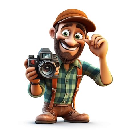 Premium Ai Image 3d Render Of A Funny Cartoon Nerd Geek Character Taking A Photo With A Camera