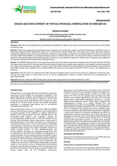 Pdf Design And Development Of Topical Hydrogel Formulation Of Irbisartan