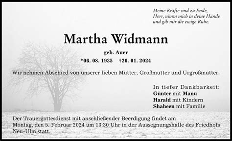 Traueranzeigen Von Martha Widmann Augsburger Allgemeine Zeitung