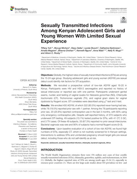 Pdf Sexually Transmitted Infections Among Kenyan Adolescent Girls And