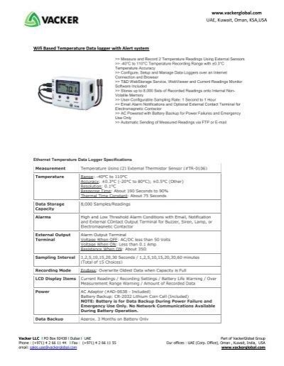 WiFi Temperature Data Logger With Alert Vacker UAE
