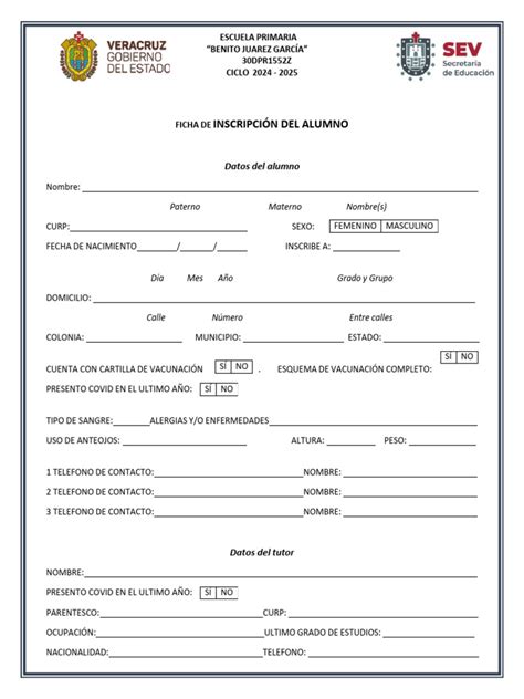 Ficha De Inscripción Escolar 2024 2025 Pdf