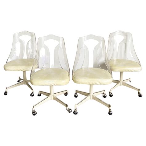 Mid Century Modern Lucite Back Cream Cushion And Metal Dining Chairs