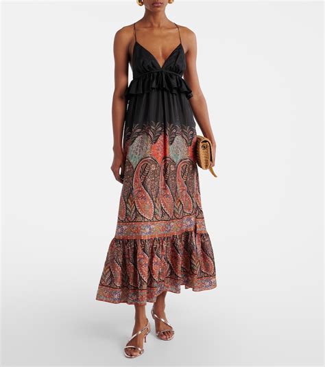 Rhiannon Paisley Ruffled Silk Maxi Dress In Black Zimmermann Mytheresa