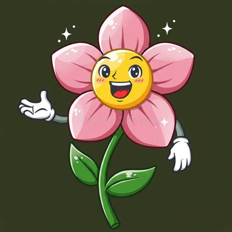 A Cheerful Cartoon Flower With A Smiling Yellow Face At The Center It Has Large Pink Stock