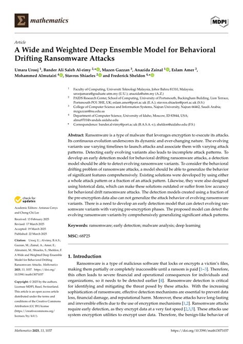 Pdf A Wide And Weighted Deep Ensemble Model For Behavioral Drifting Ransomware Attacks