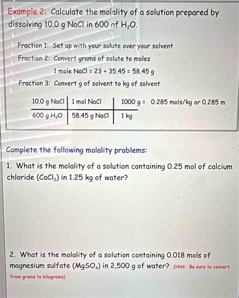 Solved Example 2 Calculate The Molality Of A Solution Prepared By