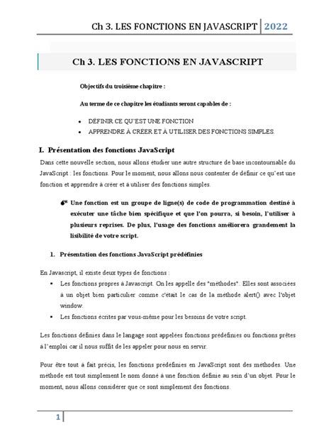 Ch 3 Les Fonctions En Javascript Pdf Javascript Structure De Contrôle