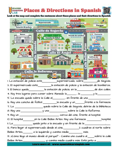 Directions In Spanish Worksheet Places In The City In Spanish Pdf