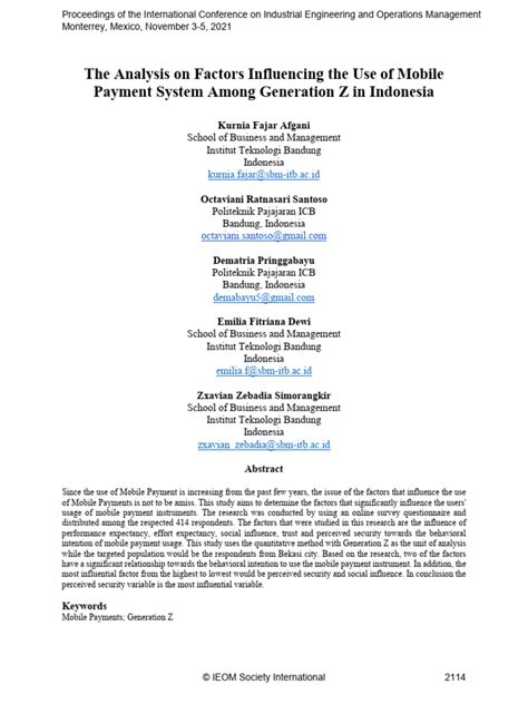 the analysis on factors influencing the use of mobile payment system