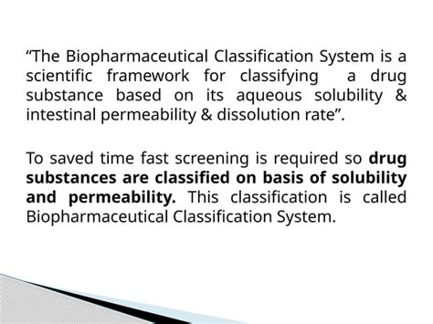 Industrial Pharmacy Unit I Bcs Classification Ppt