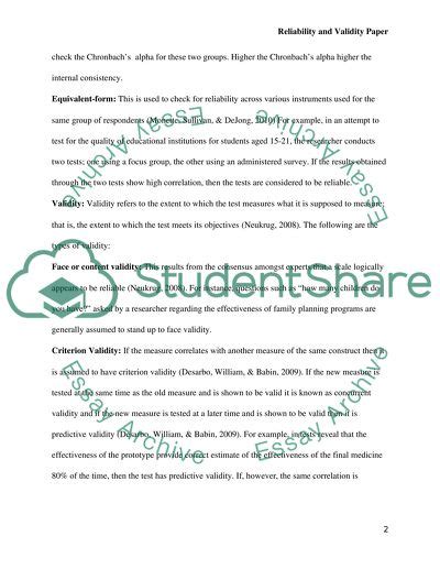 Reliability And Validity Paper Essay Example Topics And Well Written