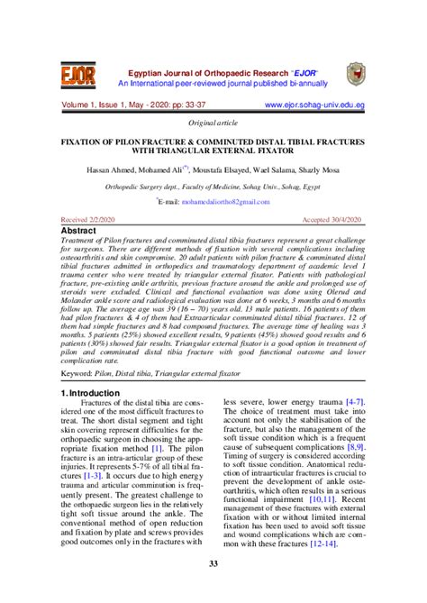 Pdf Fixation Of Pilon Fracture And Comminuted Distal Tibial Fractures With Triangular External