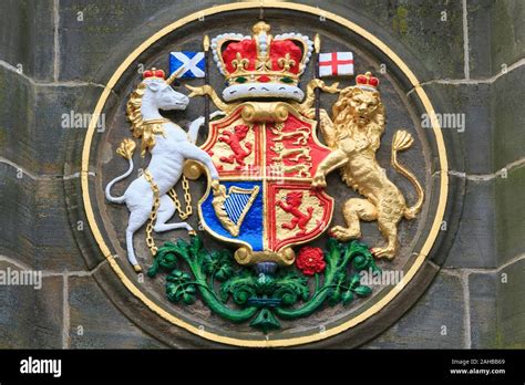 Coat Of Arms On The Mercat Cross The Royal Mile Edinburgh Scotland
