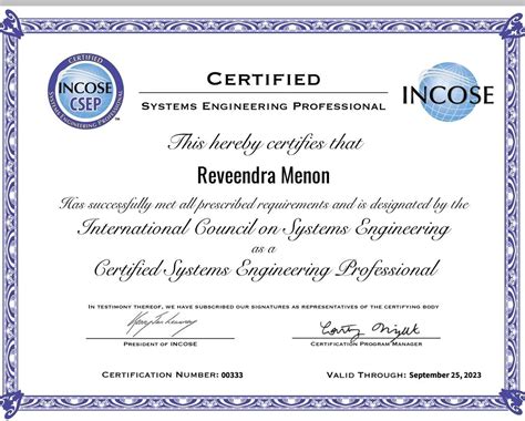 Reveendra Menon On Linkedin My Csep Certification Is Renewed Till 2023 System Engineering