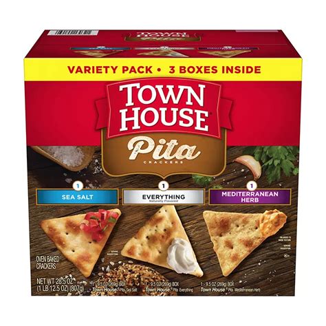 Town House Pita Oven Baked Crackers Variety Pack Lunch Snacks 3 Pk 9