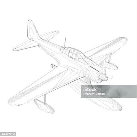 착륙 및 물에서 이륙오래된 비행기의 와이어 프레임 등등 측정 보기 3d 벡터 일러스트레이션 3차원 형태에 대한 스톡 벡터 아트 및 기타 이미지 Istock