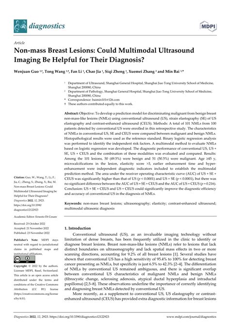 Pdf Non Mass Breast Lesions Could Multimodal Ultrasound Imaging Be Helpful For Their Diagnosis