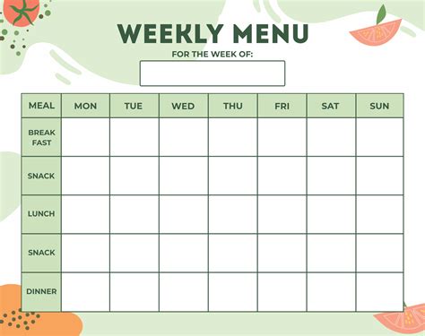 Weekly Menu Templates Free Printable