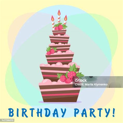 Birthday Cake Tiered Cake With Candles向量圖形及更多卡通圖片 卡通 士多啤梨 多層的 Istock