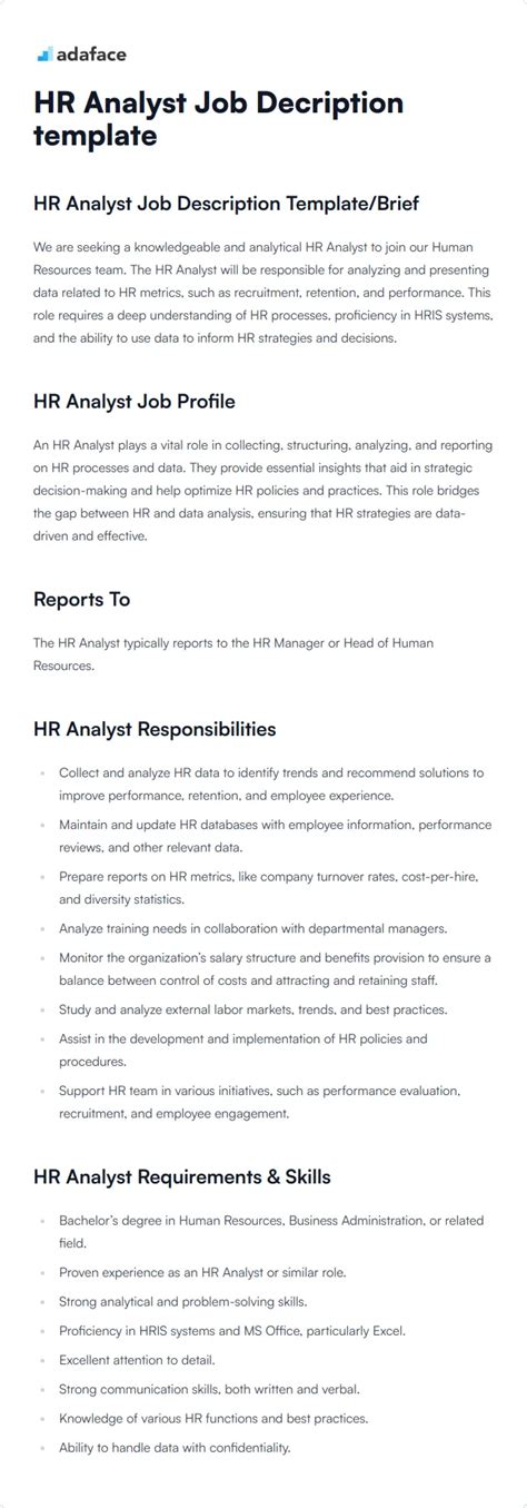 Hr Analyst Job Description Template Adaface