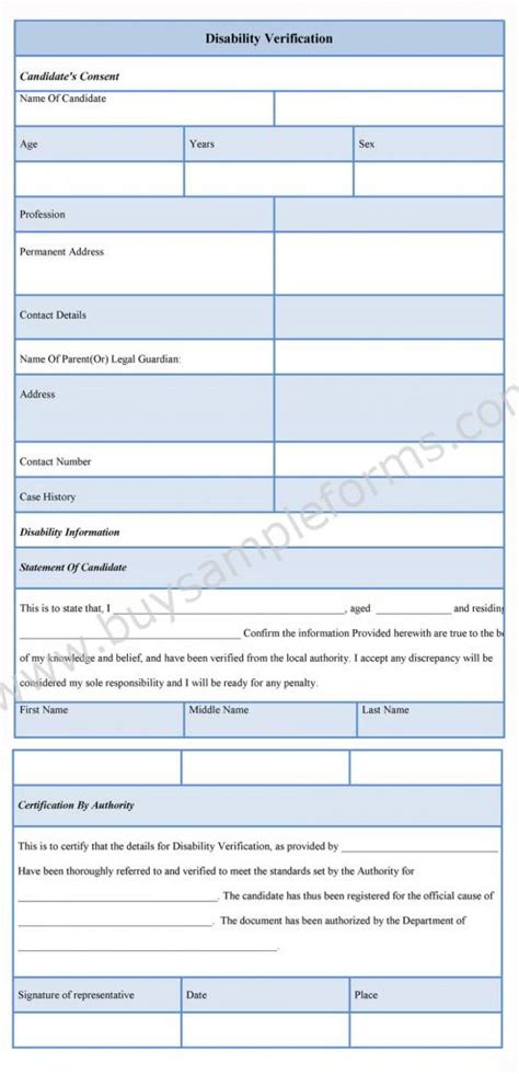 Disability Verification Form Sample Forms
