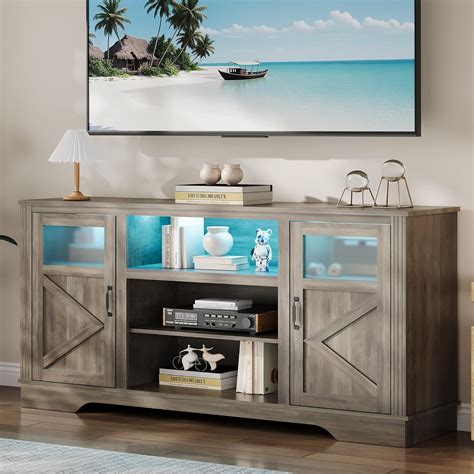 Roromall Farmhouse Tv Stand With Led Lights Entertainment Center For