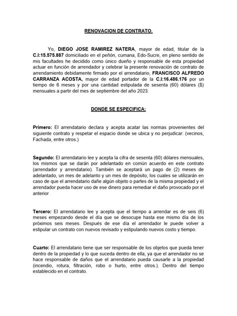 Renovacion De Contrato Pdf
