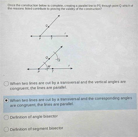 Solved Once The Construction Below Is Complete Creating A Parallel Line To PS Through Point Q