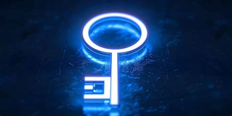 Blue Glowing Digital Encryption Key Against Cobalt Background Concept