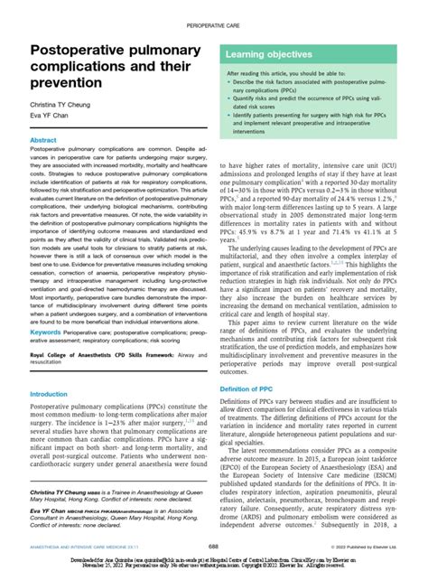 Postoperative Pulmonary Complications And Their Prevention Pdf Surgery Anesthesia