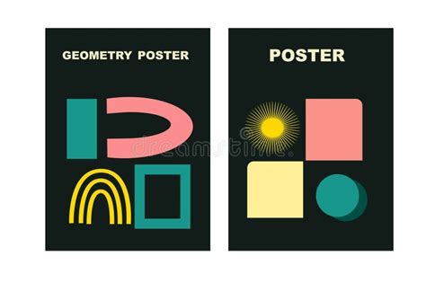 Brutalist Posters Set With Naive Playfull Shapes And Smile Stickers Stock Vector Illustration