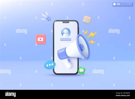 3d Social Media On Mobile Application Icon Symbol Megaphone Announce Promotion Video Photo