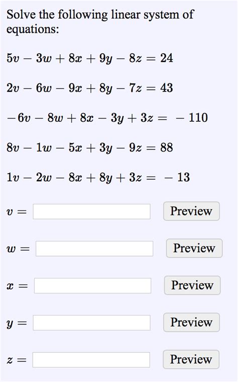 Solved Solve The Following Linear System Of Equations 5v