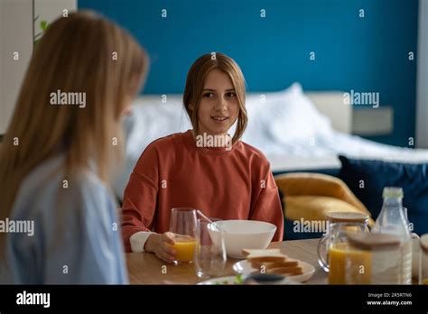 Mother Eats Breakfast And Talks Daughter About School Share Secrets