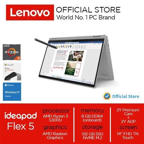 Jual Lenovo IdeaPad Flex 5 14ALC05 AMD Ryzen 3 5300U 8GB 512GB SSD 14 FHD Win 11 OHS Di Seller