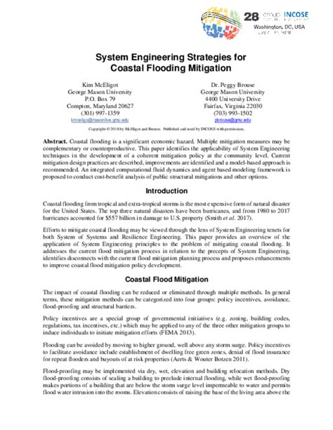Pdf System Engineering Strategies For Coastal Flooding Mitigation