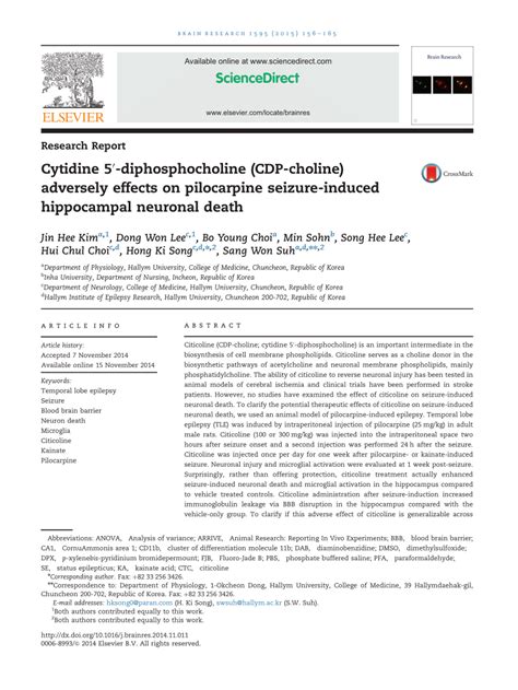Pdf Cytidine 5′ Diphosphocholine Cdp Choline Adversely Effects On