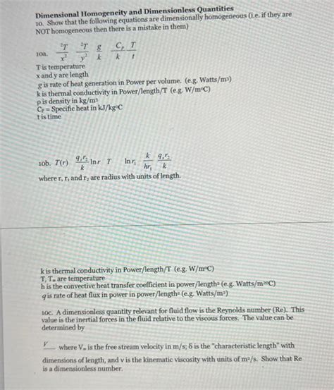 Solved Dimensional Homogeneity And Dimensionless Quantities