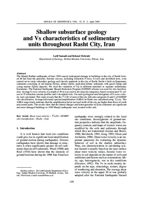 Pdf Subsurface Geology And Vs In Rasht City Iran