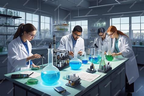 Premium Photo Depict A Chemistry Lab With Colorcoded Solutions And