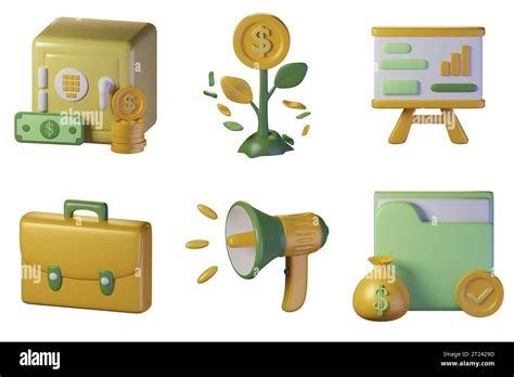 Set Of Business Items Isolated On White Background 3d Illustration