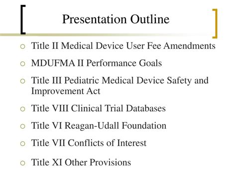 Ppt Medical Device Provisions Of The Fda Amendments Act Of 2007
