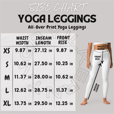 Yoga Leggings Size Chart Size Chart For All Over Print Yoga Leggings